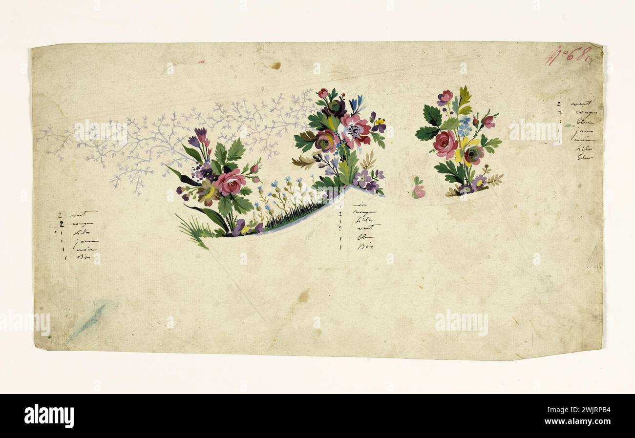 Anonymous. Embroidery drawing project. Pencil and gouache on a map ...