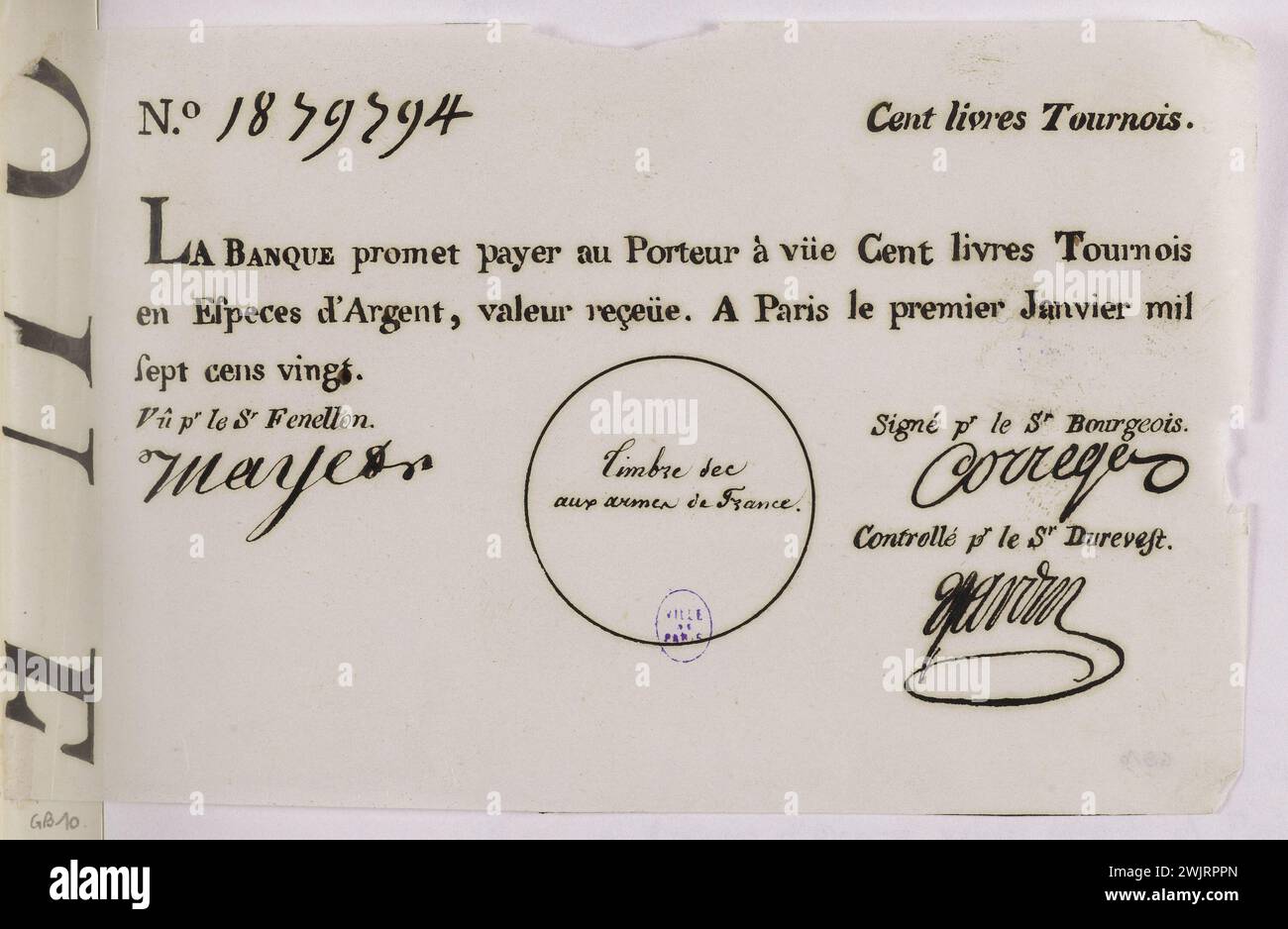 French bank note 18th century hi-res stock photography and images - Alamy