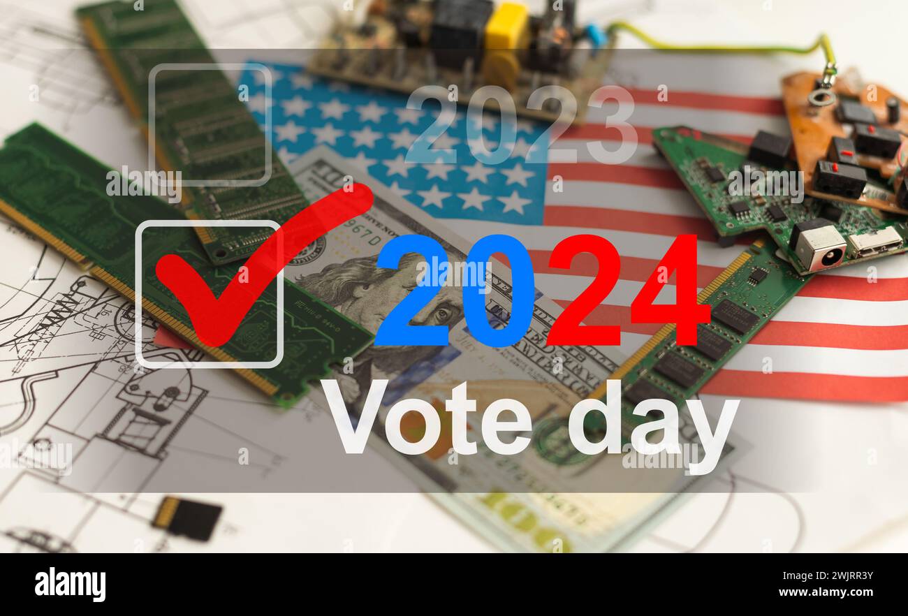 Presidential Election 2024 text on a mini chalkboard over a vintage ...