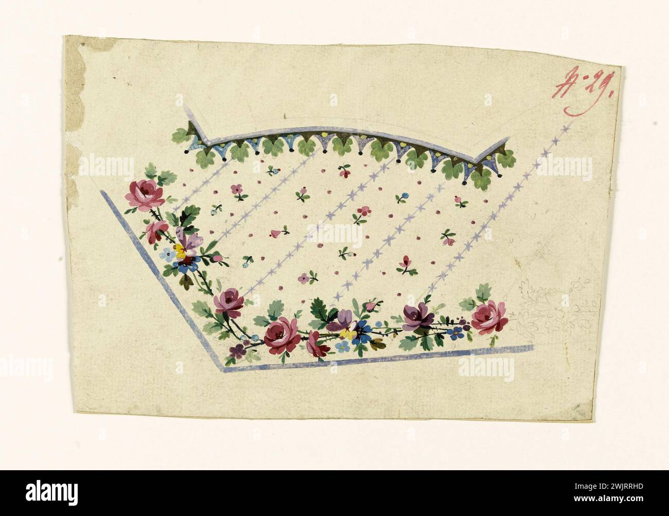 Anonymous. Embroidery drawing project. Pencil and gouache on a map ...