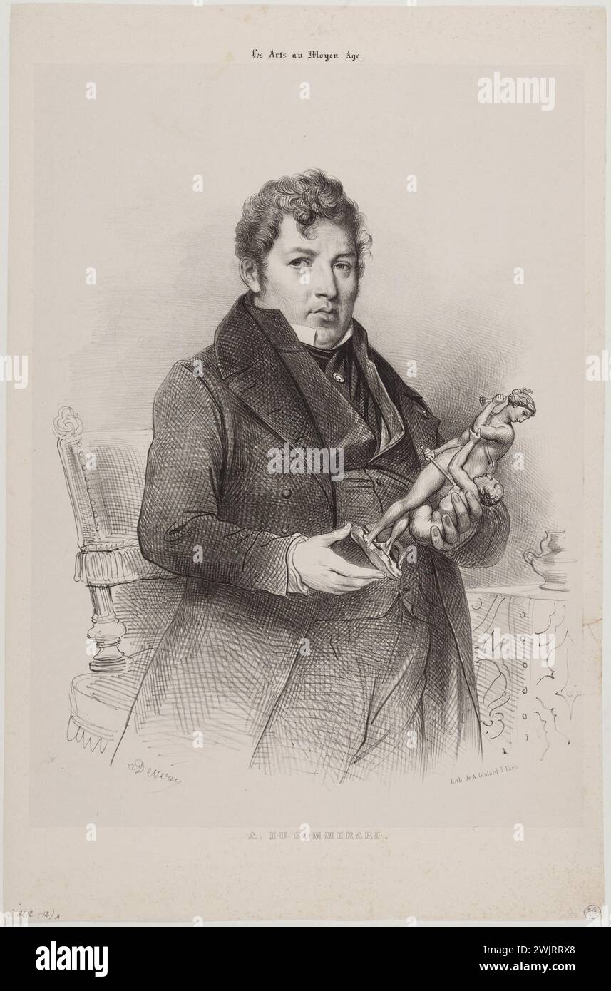 Achille Devéria (1800-1857), French engraver and A. Godard. Portrait of ...