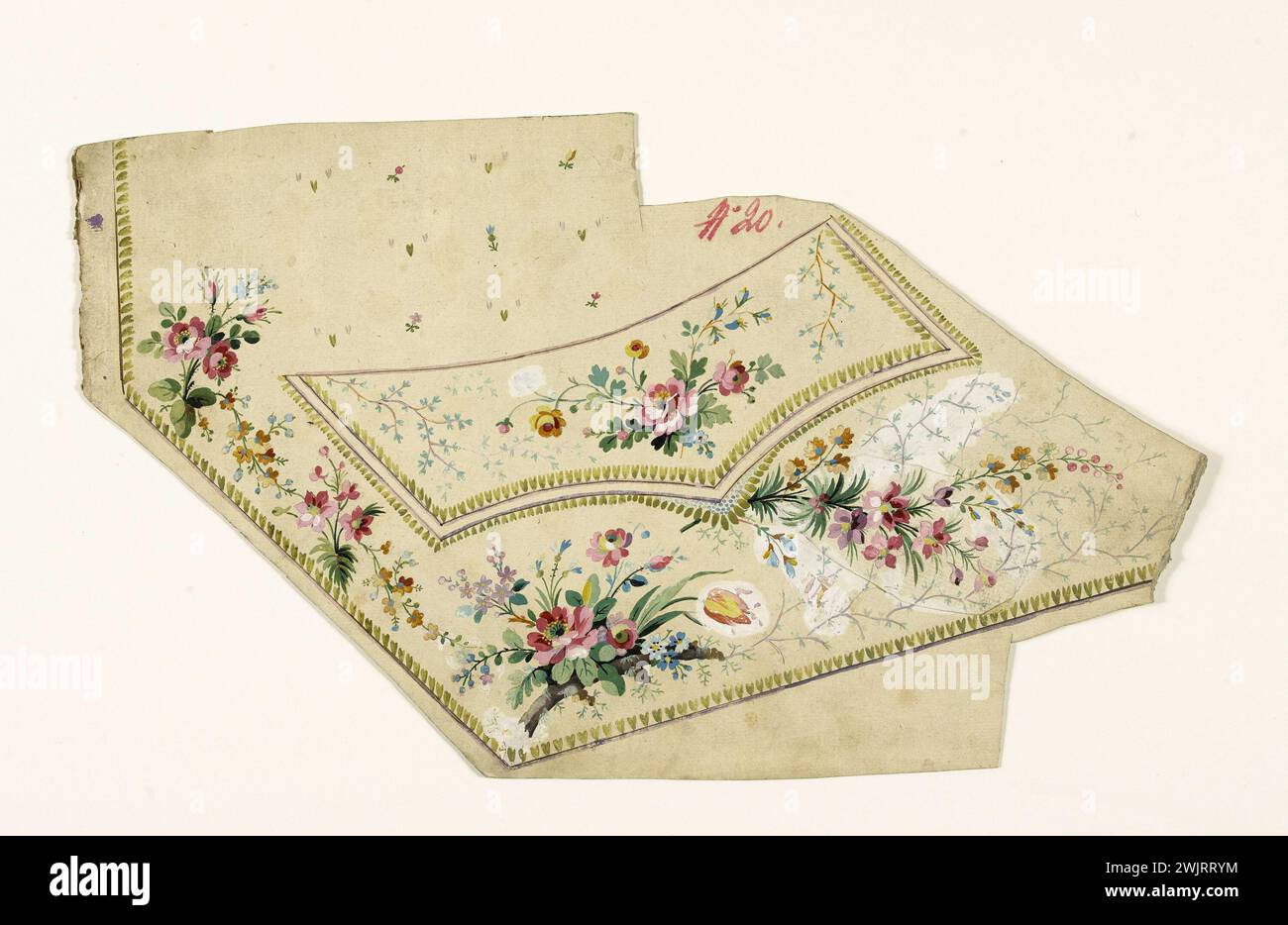 Anonymous. Embroidery drawing project. Pencil and gouache on a map ...