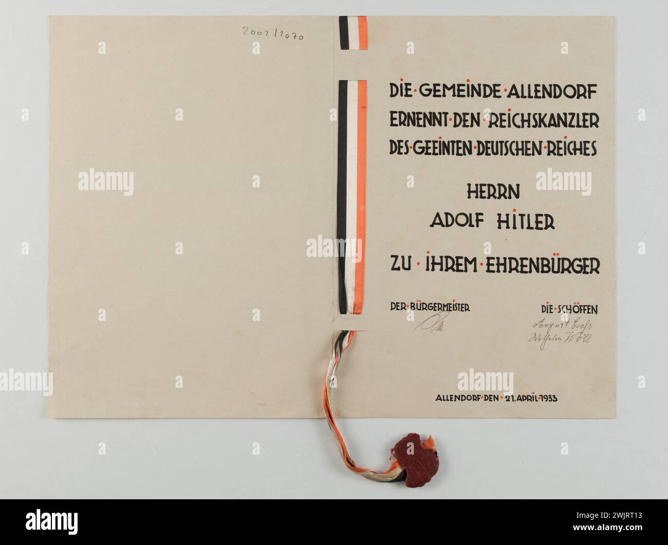 Anonymous. Honorary citizen diploma granted to Adolf Hitler by the ...