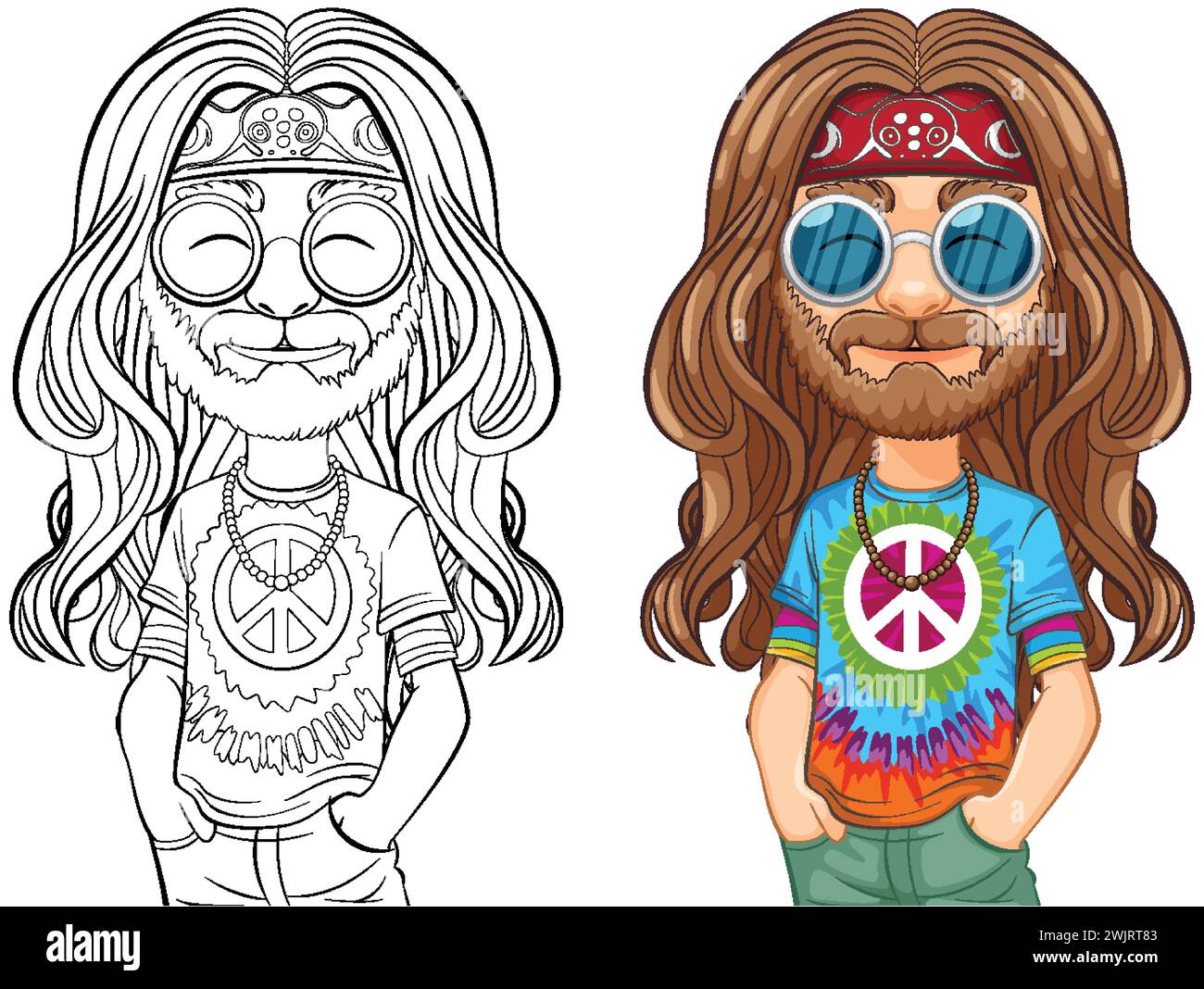 Colorful hippie with peace symbol and tie-dye shirt Stock Vector Image ...