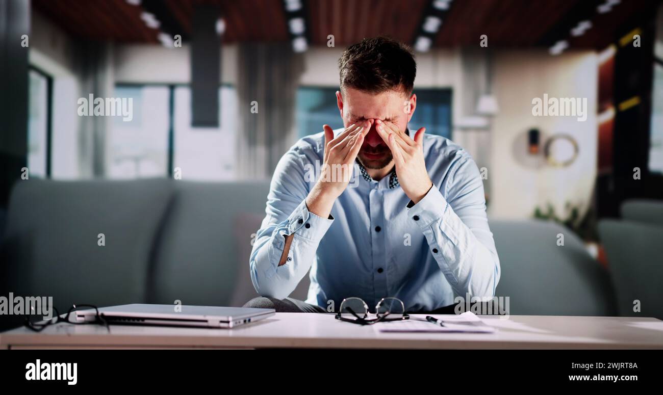 Eye Pain And Inflammation. Man With Retina Fatigue And Spasm Stock ...