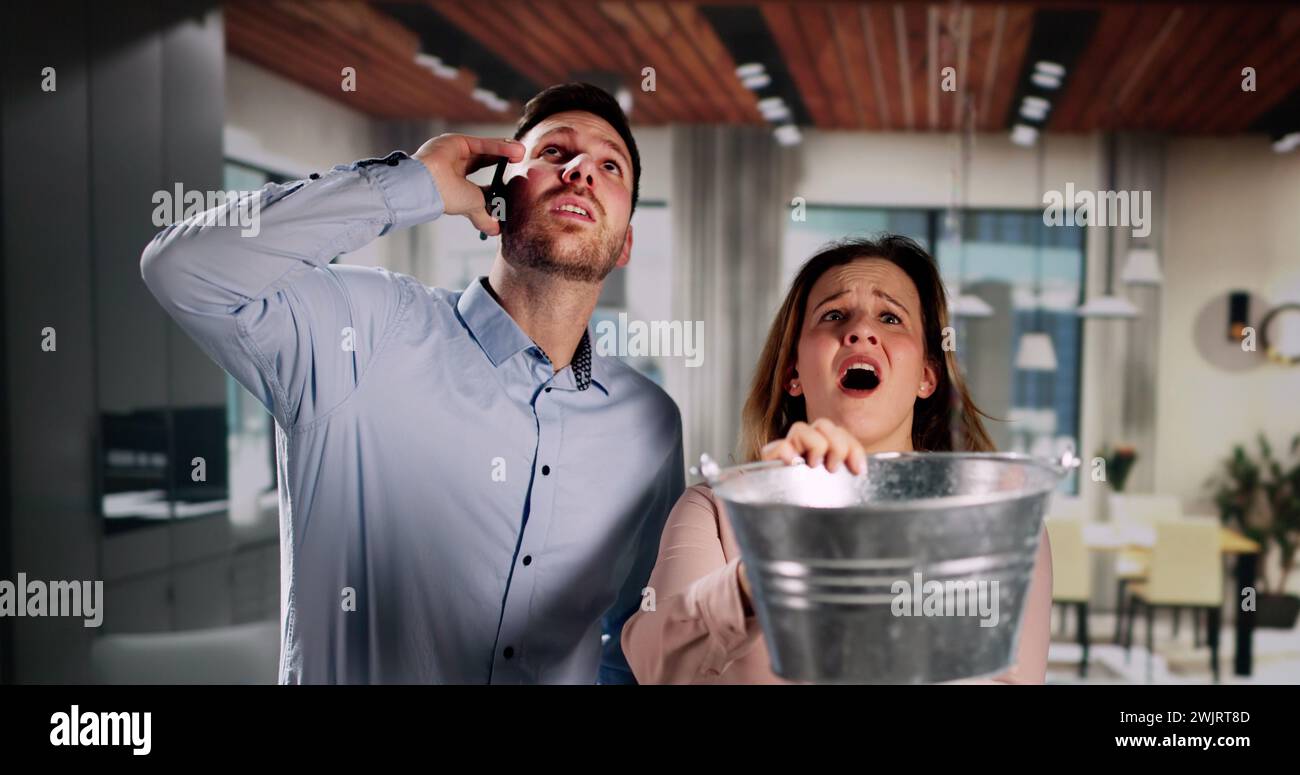 Emergency Leak Damage Water Leak Or Flood From Ceiling Stock Photo - Alamy