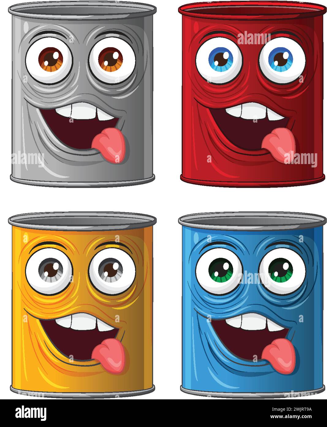 Four animated paint cans showing different emotions Stock Vector Image ...