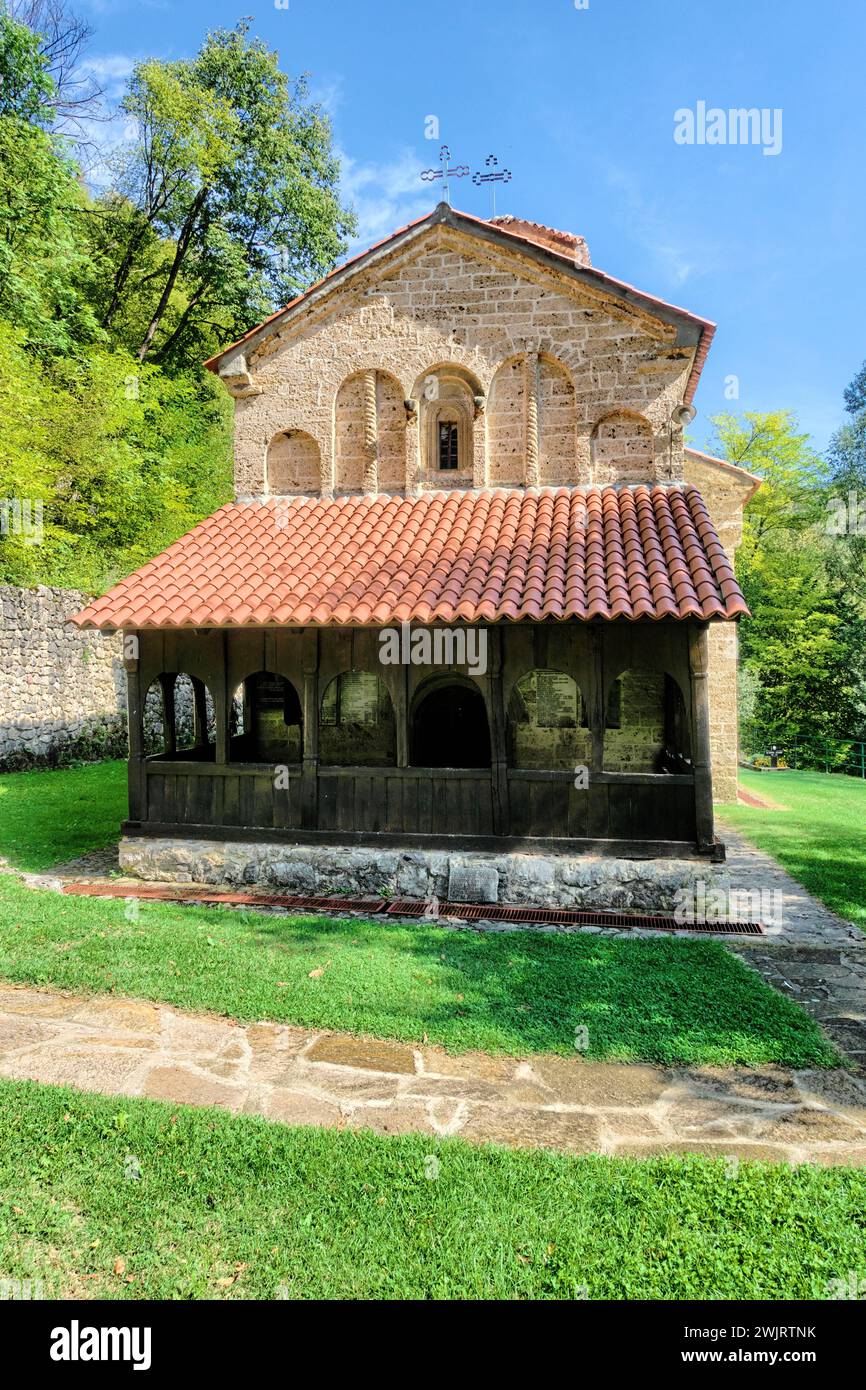 Holy Archangels Michael and Gabriel old church with wooden porch in the ...