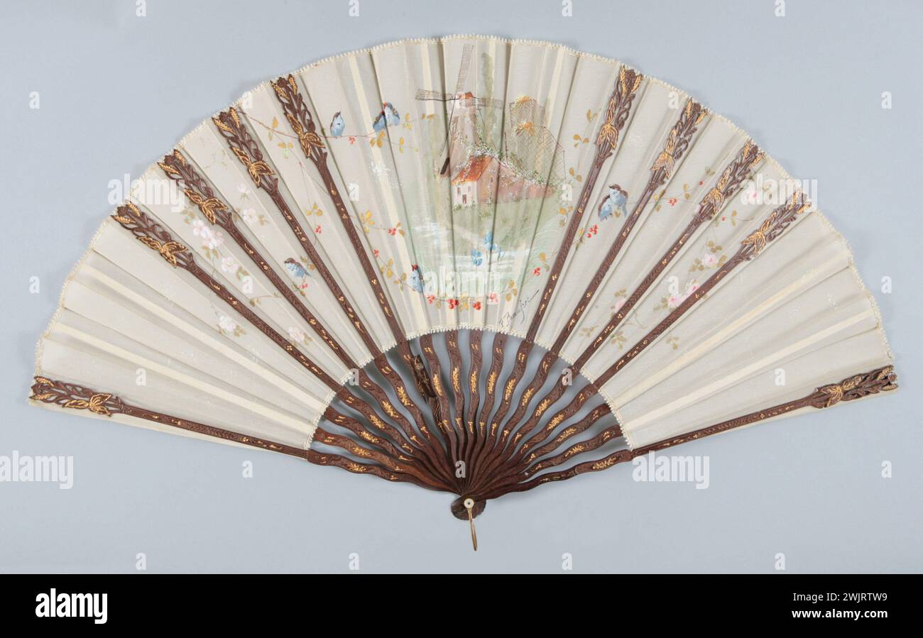 Folded range, Face sheet decor: a mill, birds and flowers. Gal1976.58.2 ...