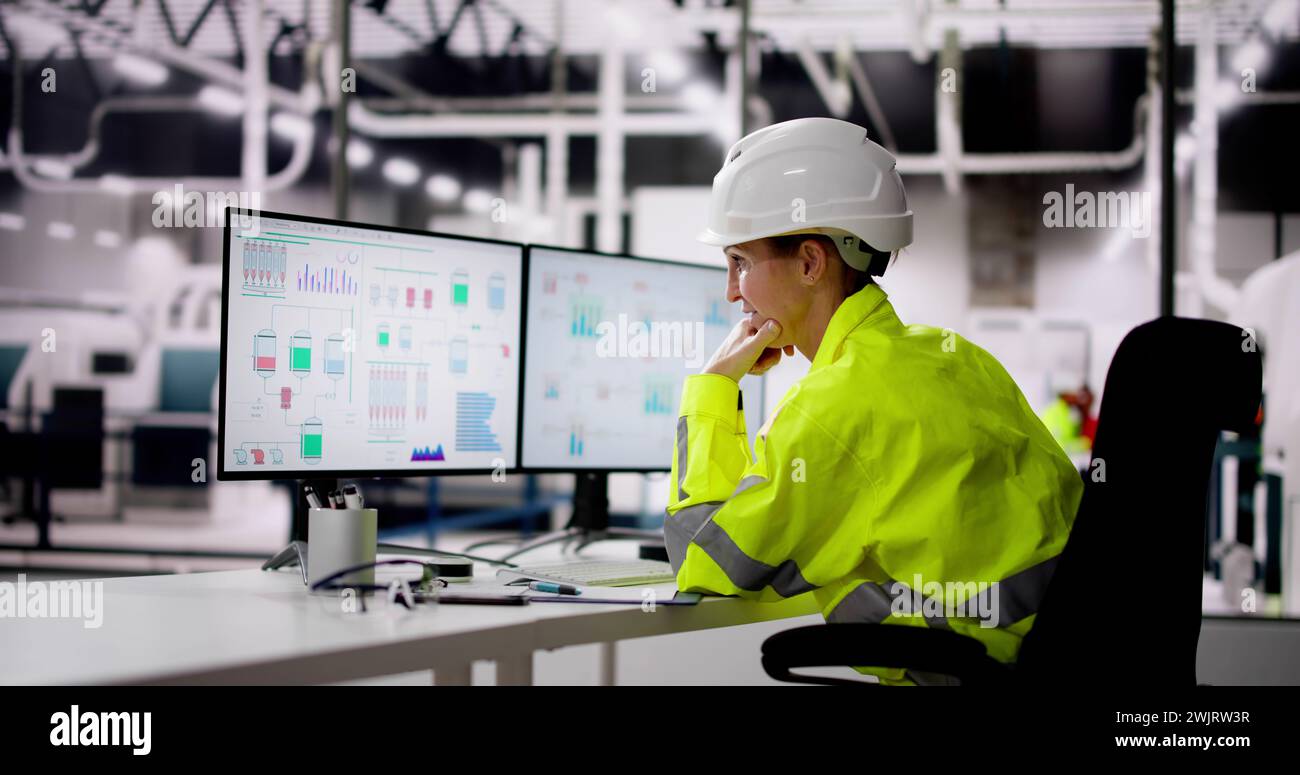 Unhappy Engineer Operator Using SCADA System At Industrial Plant Stock ...