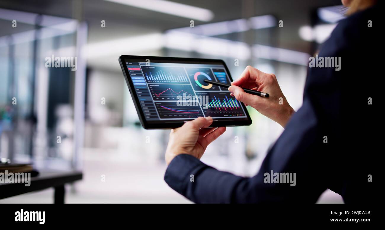 Businesswoman Using Analytics Data KPI Dashboard Tech Stock Photo - Alamy