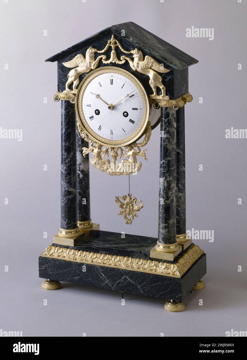Pendulum empire in marble, gilded bronze and enamel. Mobilier. Paris ...
