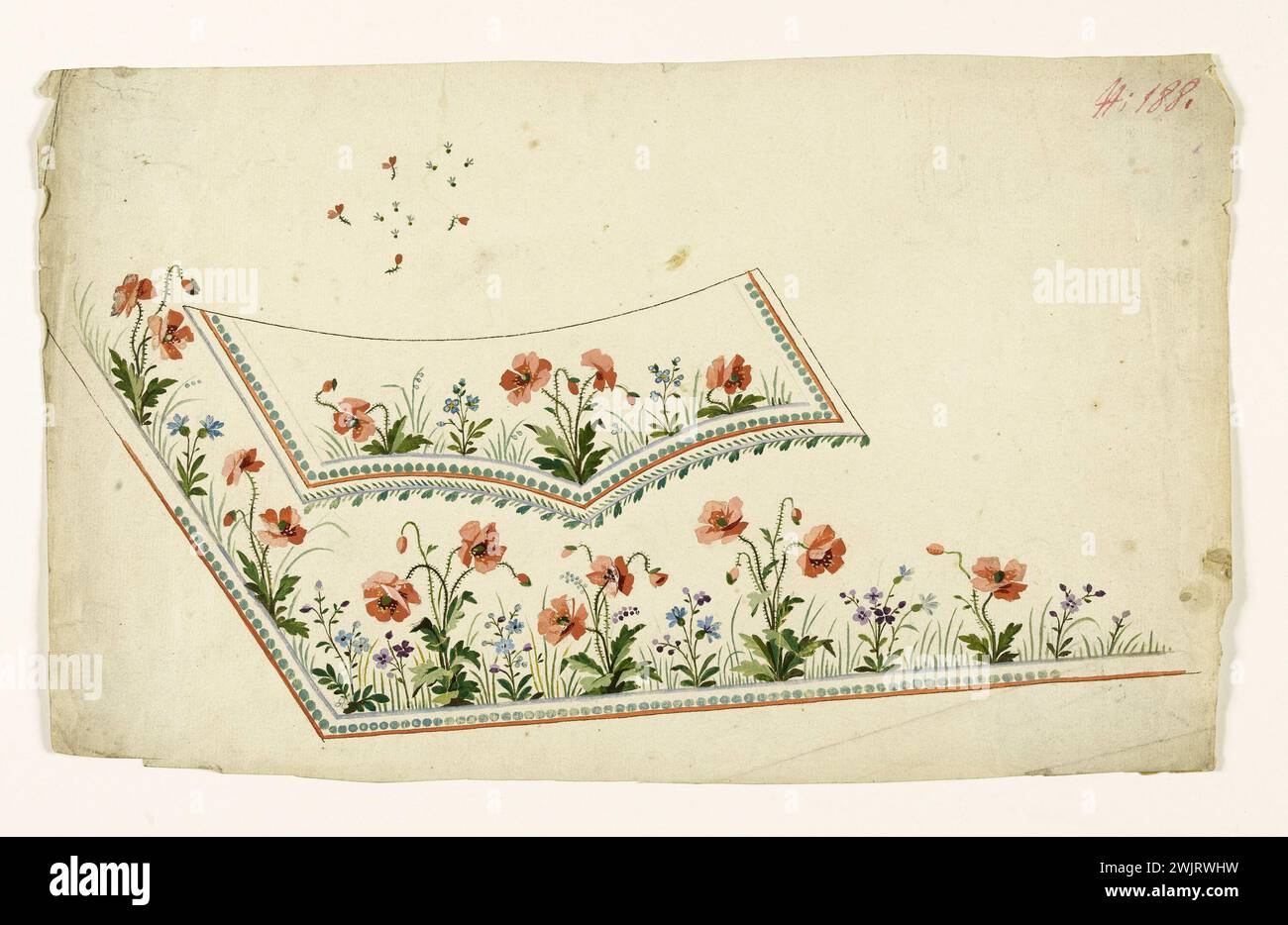 Anonymous. Embroidery drawing project. Pencil and gouache on a map ...