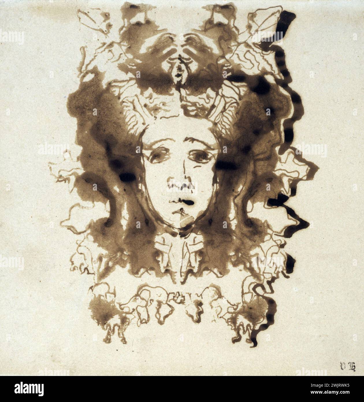 Victor Hugo (1802-1885). "Figure of fantasy". Plume and brown ink wash ...