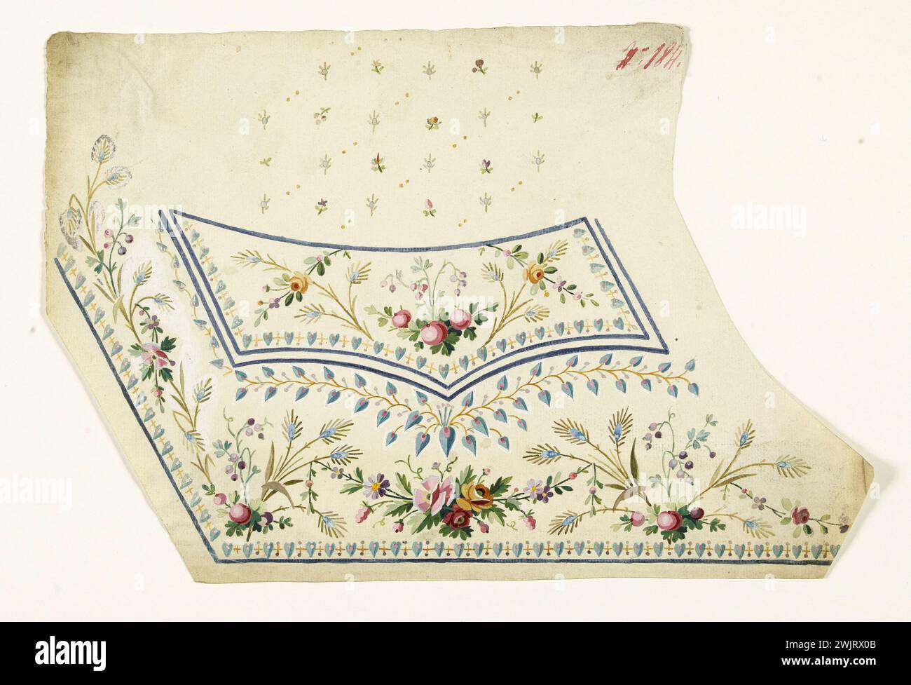 Anonymous. Embroidery drawing project. Pencil and gouache on a map ...