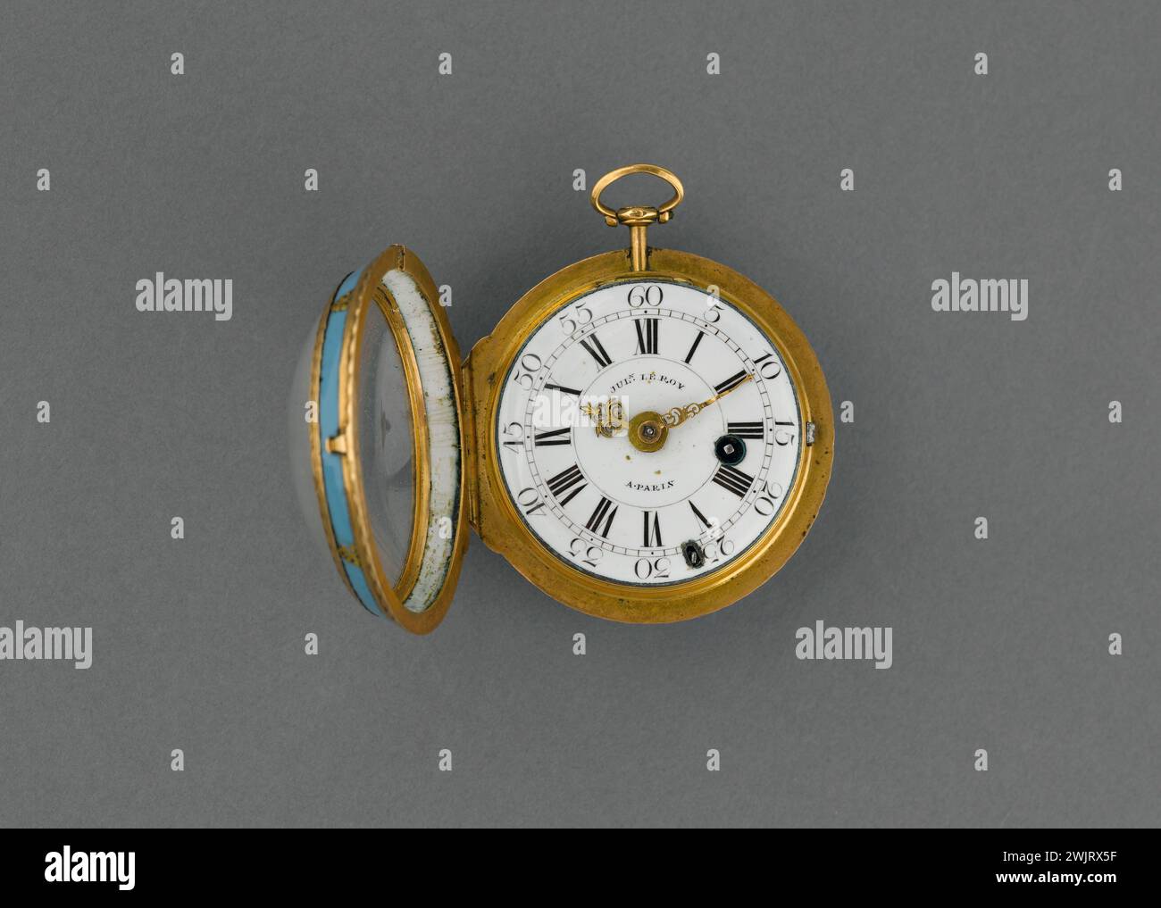 Gold watch with, on the turquoise blue enamelled background, the ...