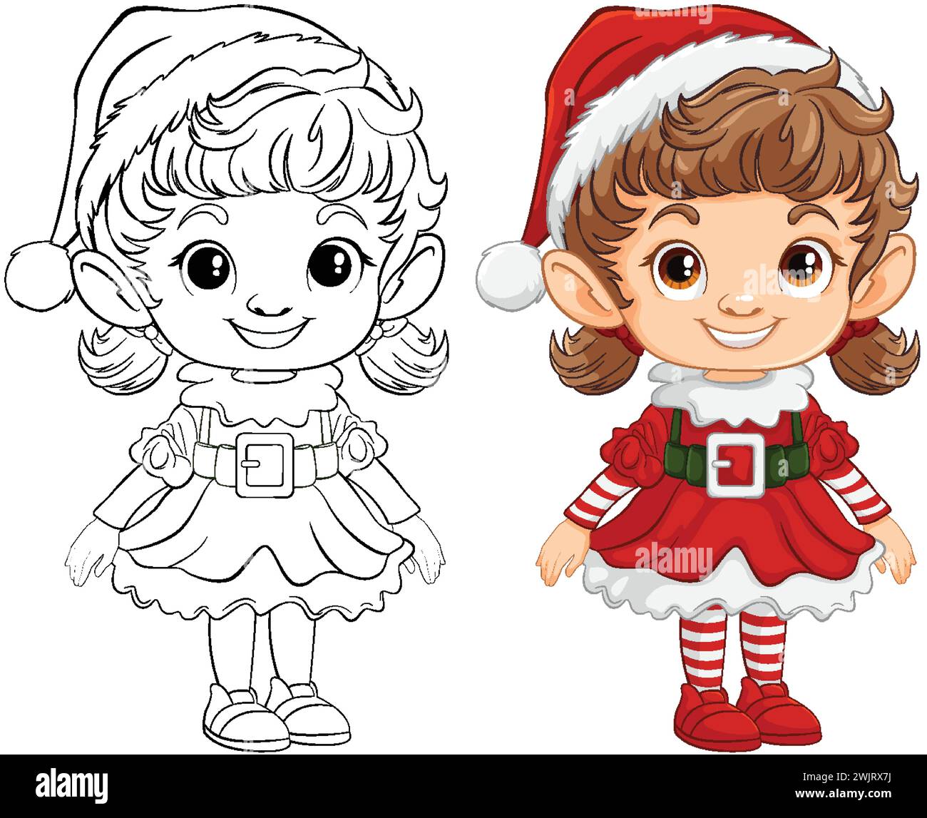 Colorful and black-and-white Christmas girl vector Stock Vector Image ...