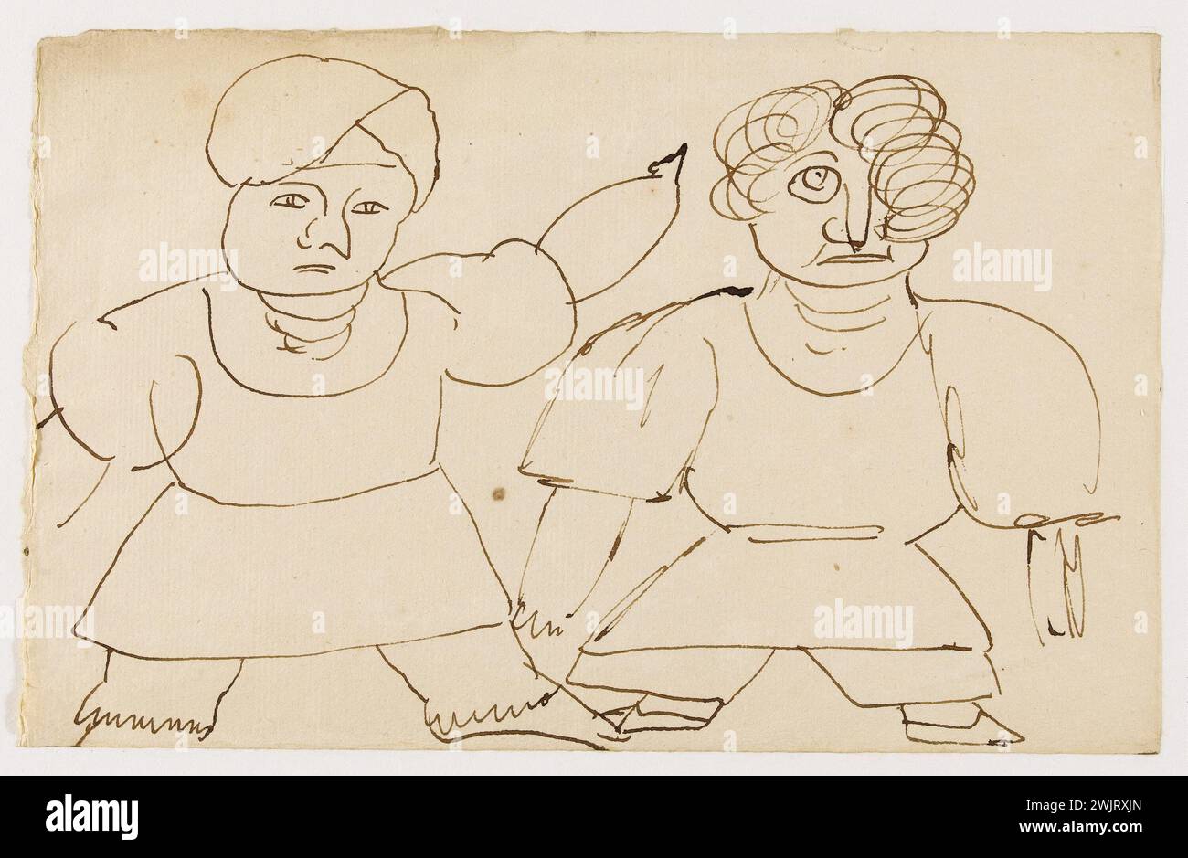 Victor Hugo (1828-1873). Caricature of two women. Brown feather and ink ...