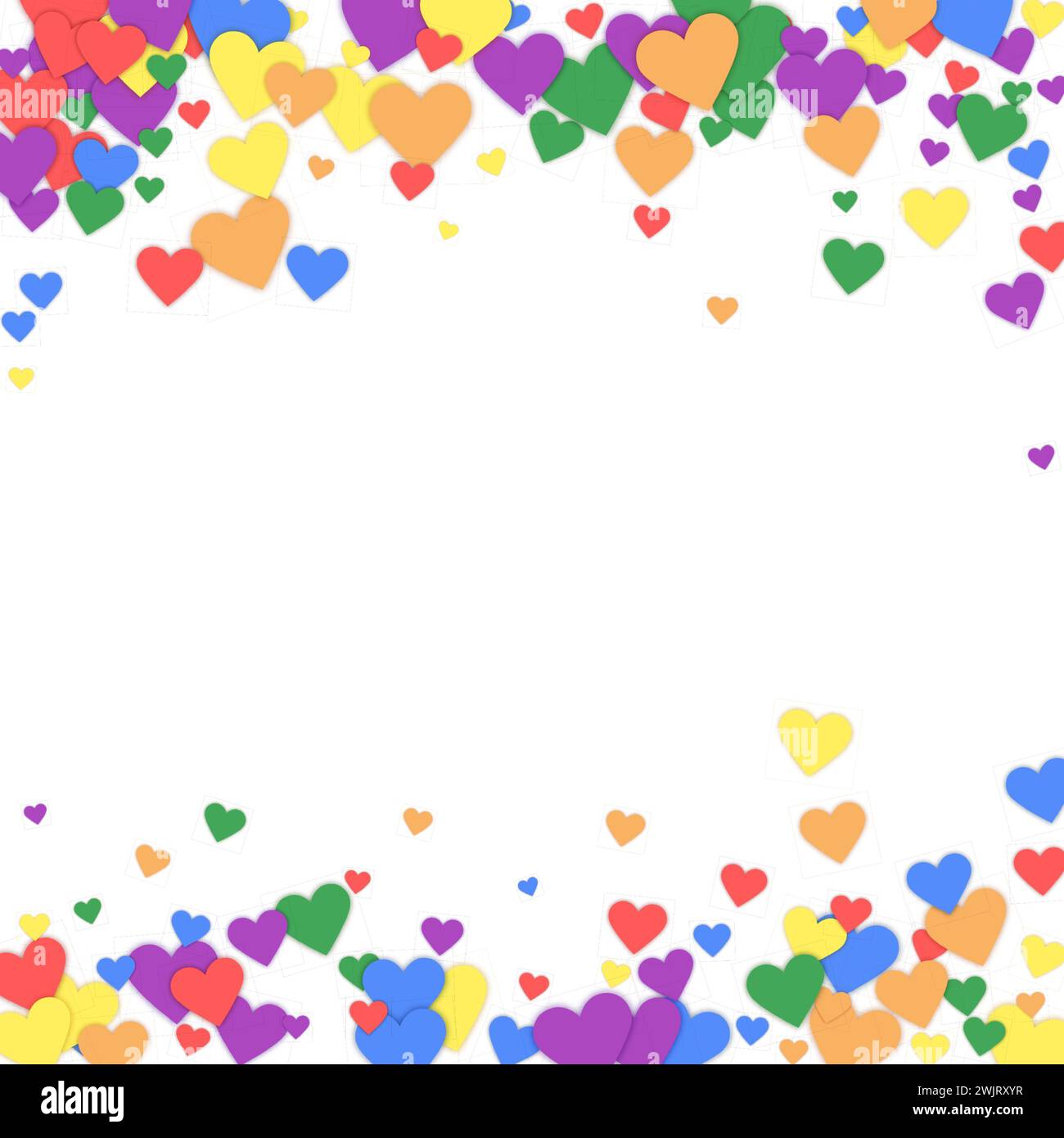 Valentine hearts, flying, falling down, floating. Rainbow colored ...