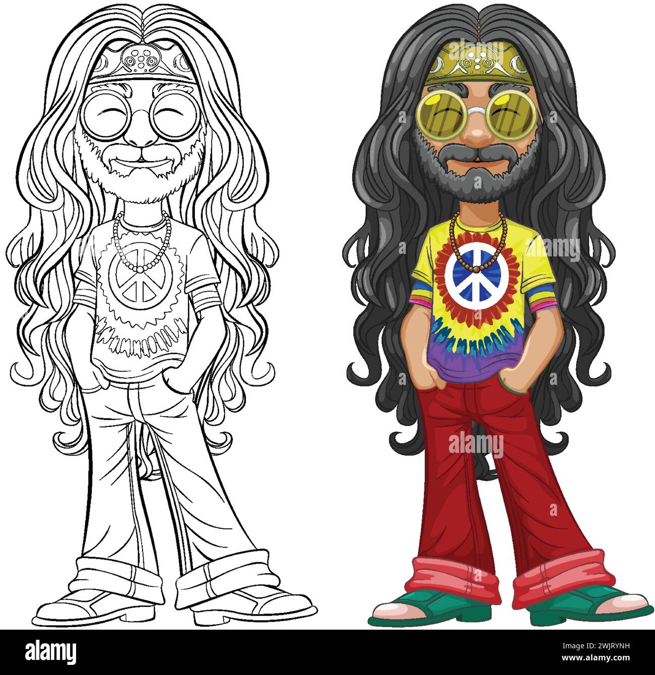 Colorful vector of a 1960s-inspired hippie man Stock Vector Image & Art ...