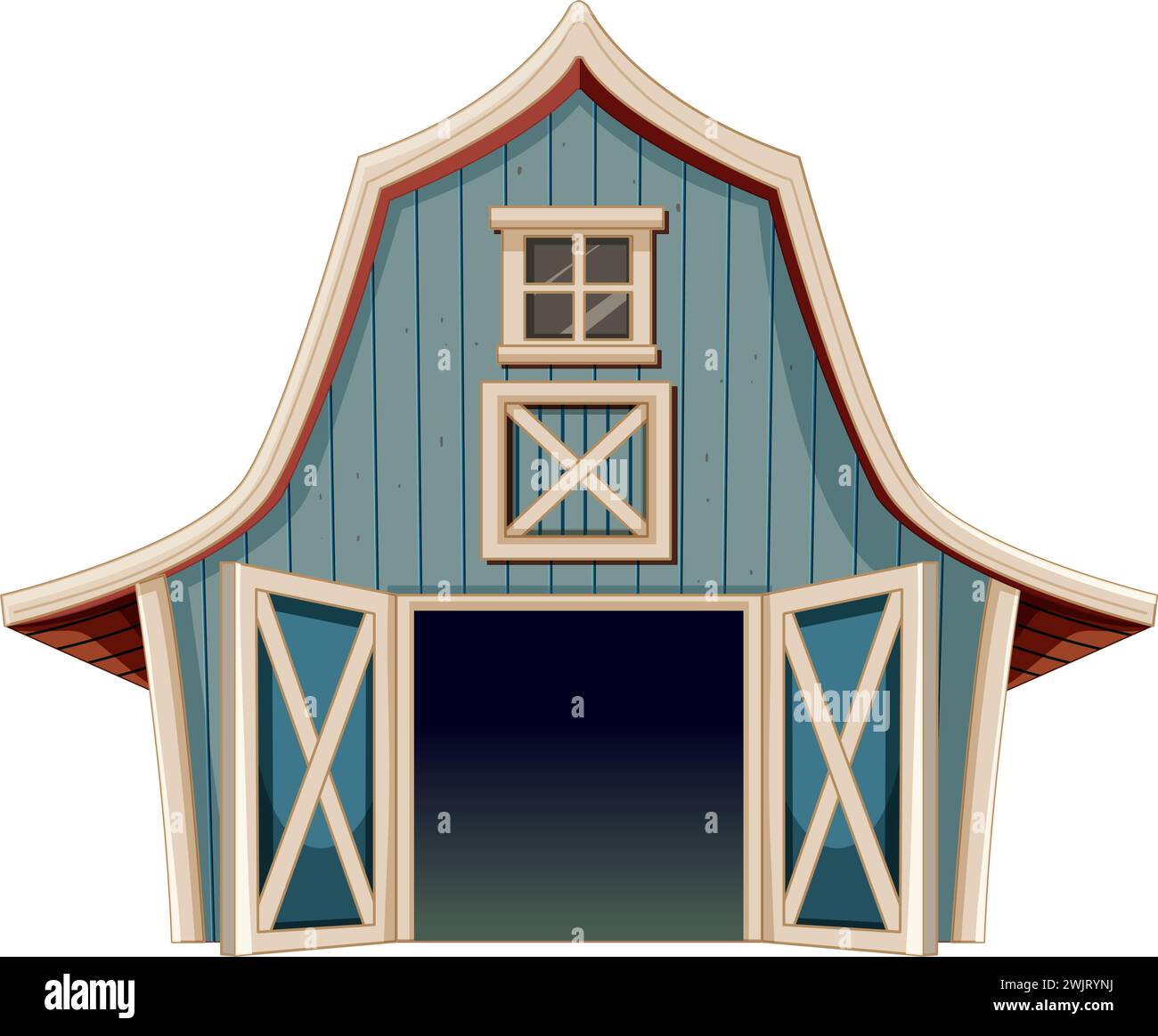 Cartoon-style blue barn with white trim details Stock Vector Image ...