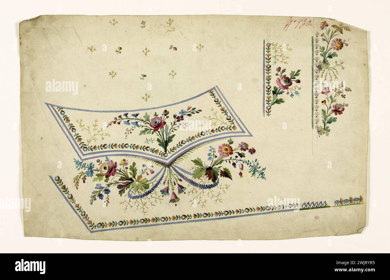 Anonymous. Embroidery drawing project. Pencil and gouache on a map ...