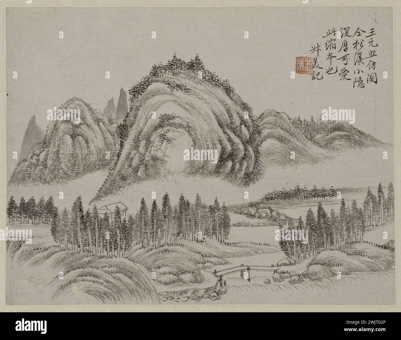 Qian du (1763-1844). "Landscape from Wang Jian". Ink and colors on ...