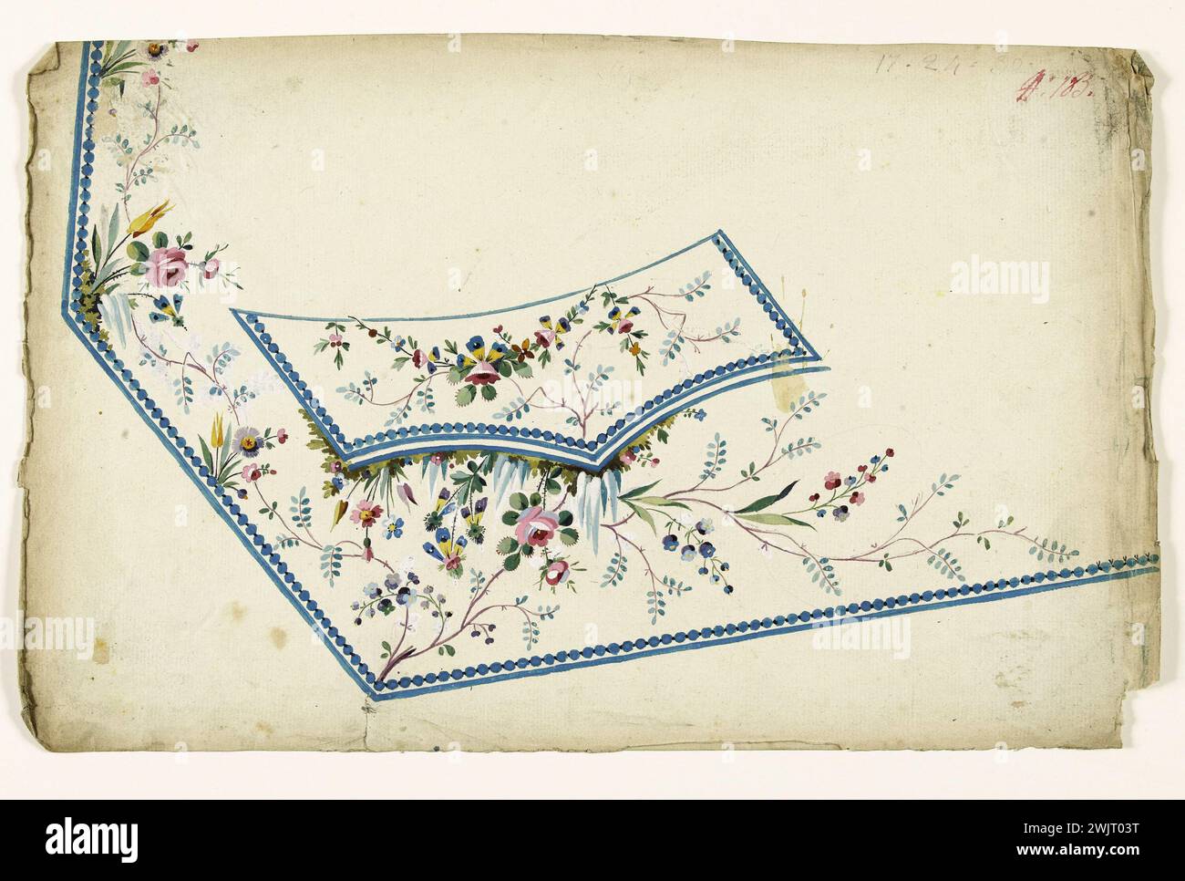 Anonymous. Embroidery drawing project. Pencil and gouache on a map ...