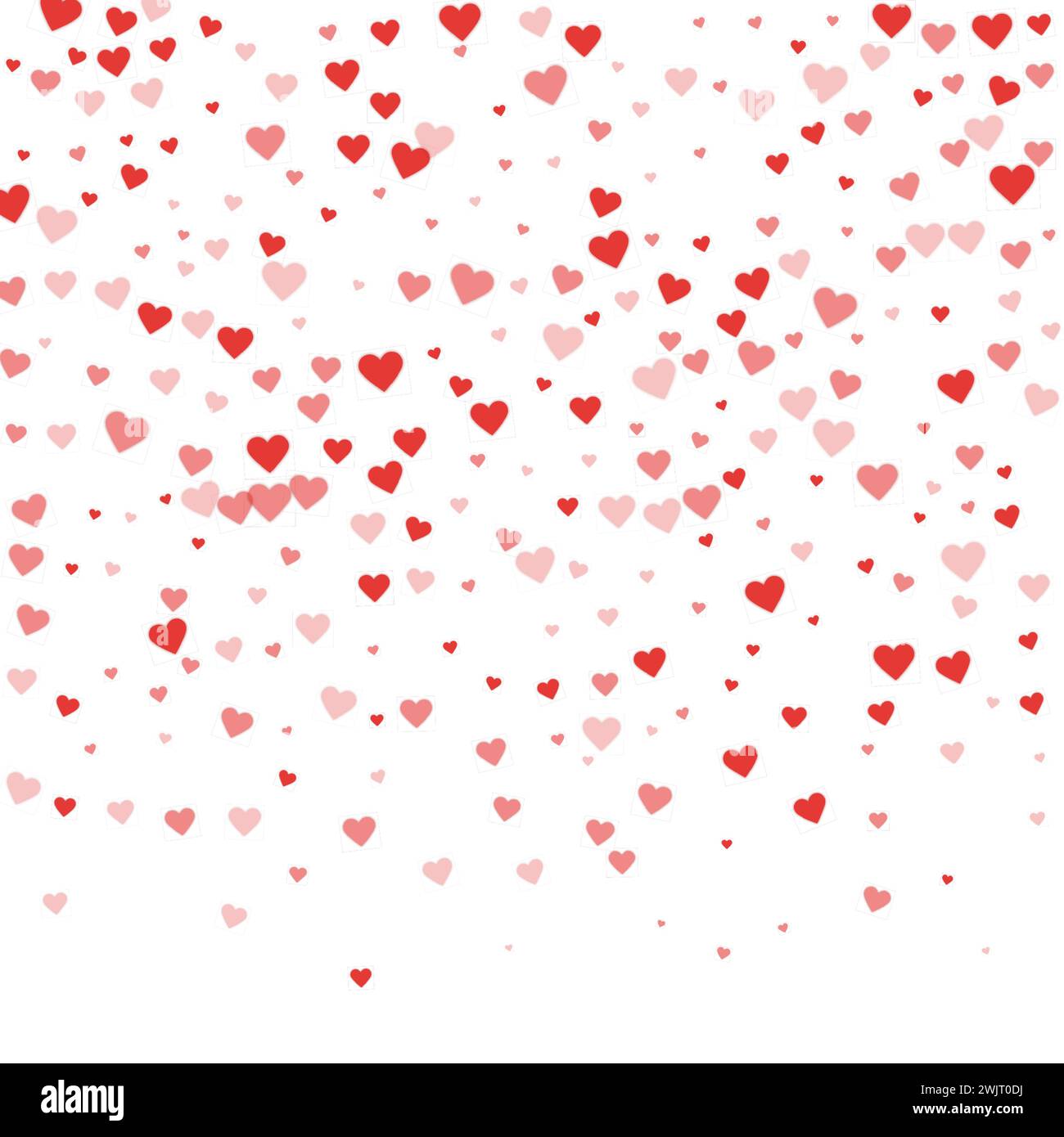 Falling hearts valentine card template. Red hearts scattered on white ...