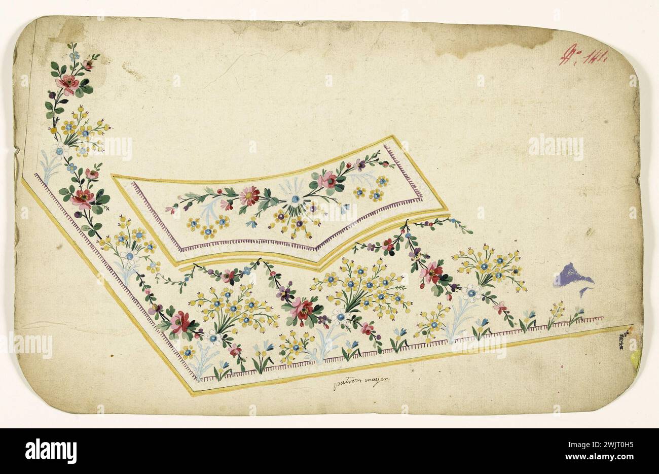 Anonymous. Embroidery drawing project. Pencil and gouache on a map ...