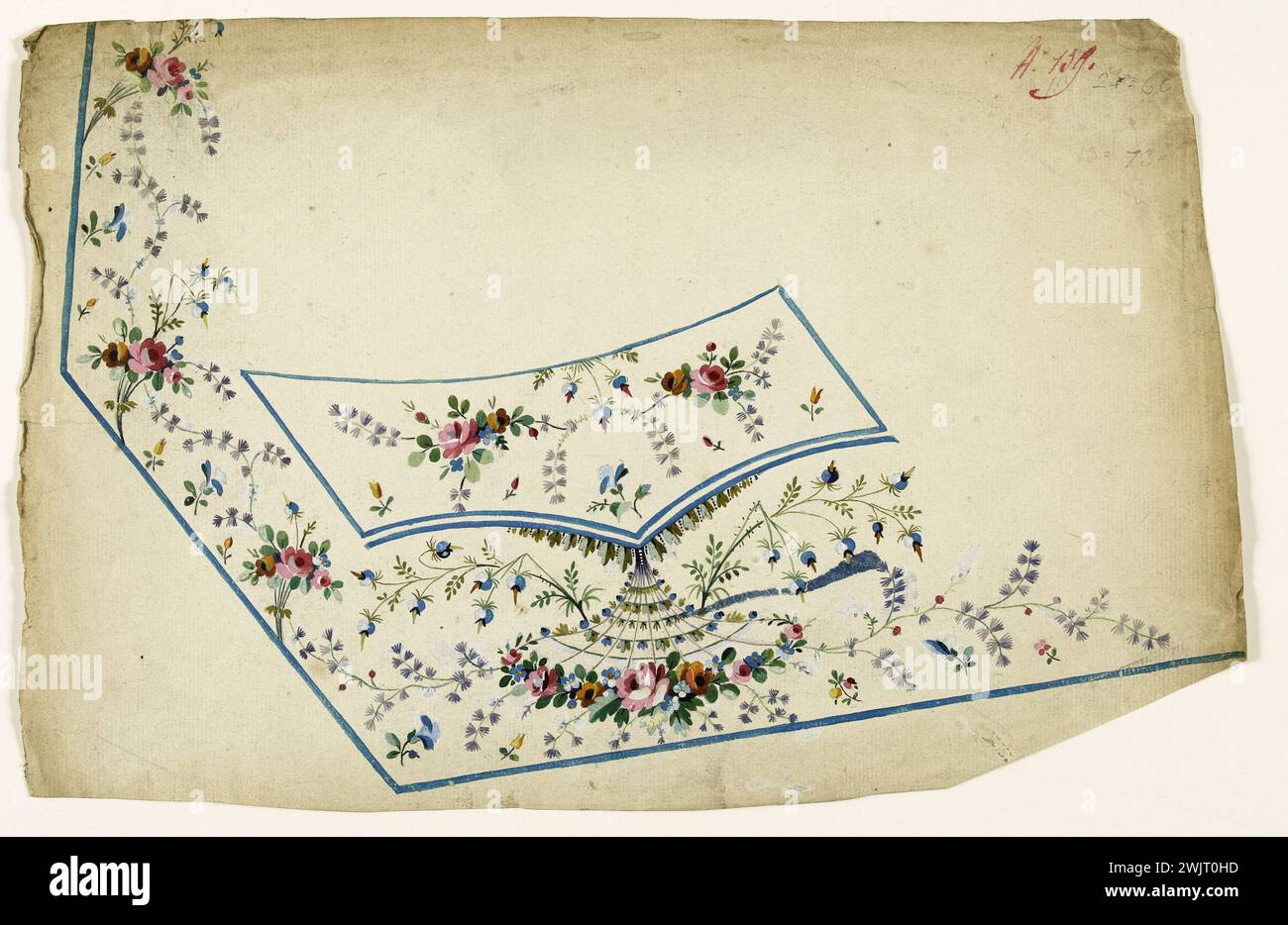 Anonymous. Embroidery drawing project. Pencil and gouache on a map ...