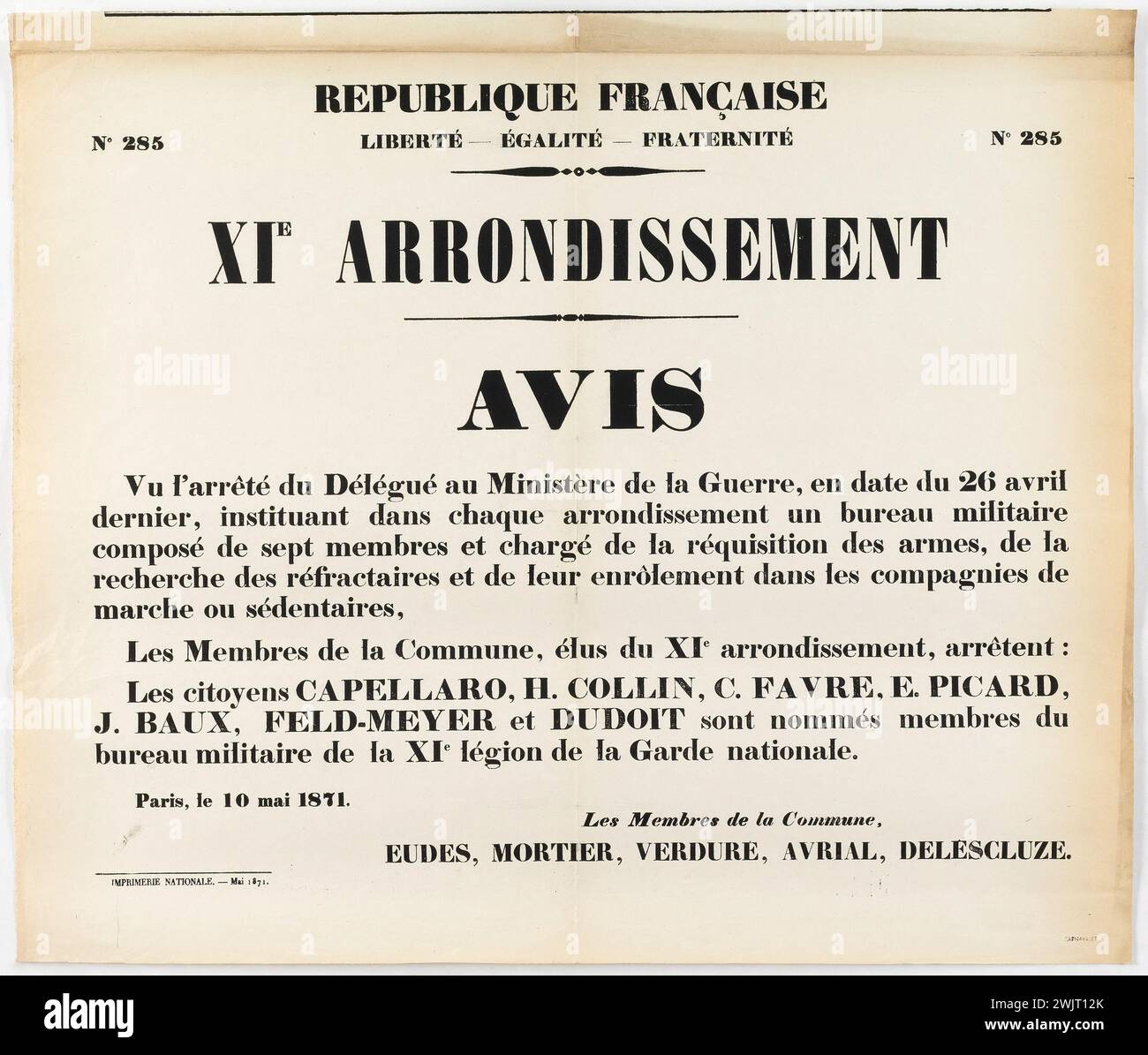 National printing. "French republic, n ° 285 LIBERTE - EGALITE ...