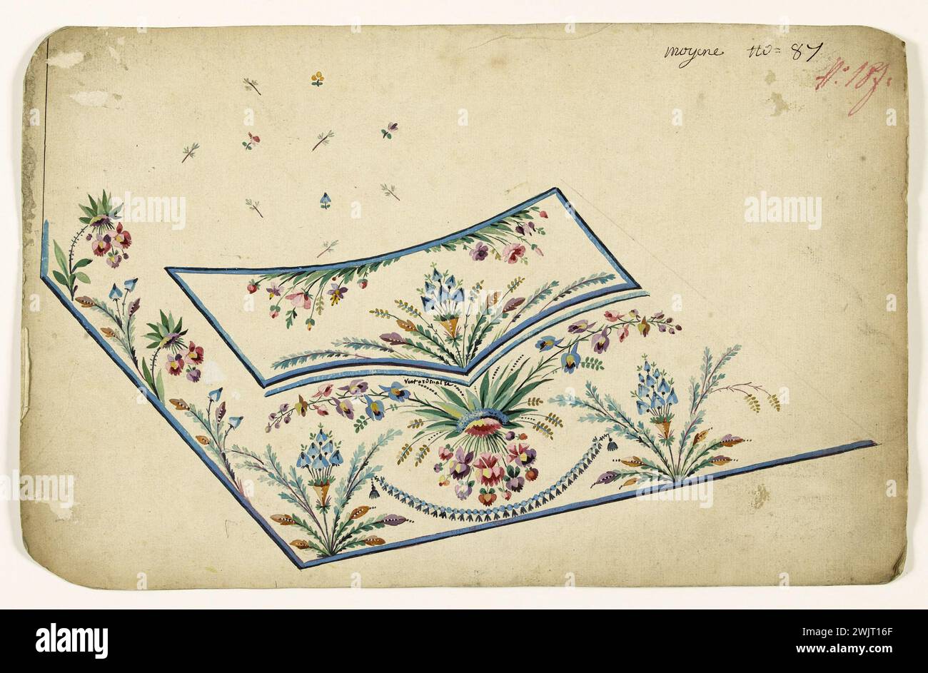 Anonymous. Embroidery drawing project. Pencil and gouache on a map ...