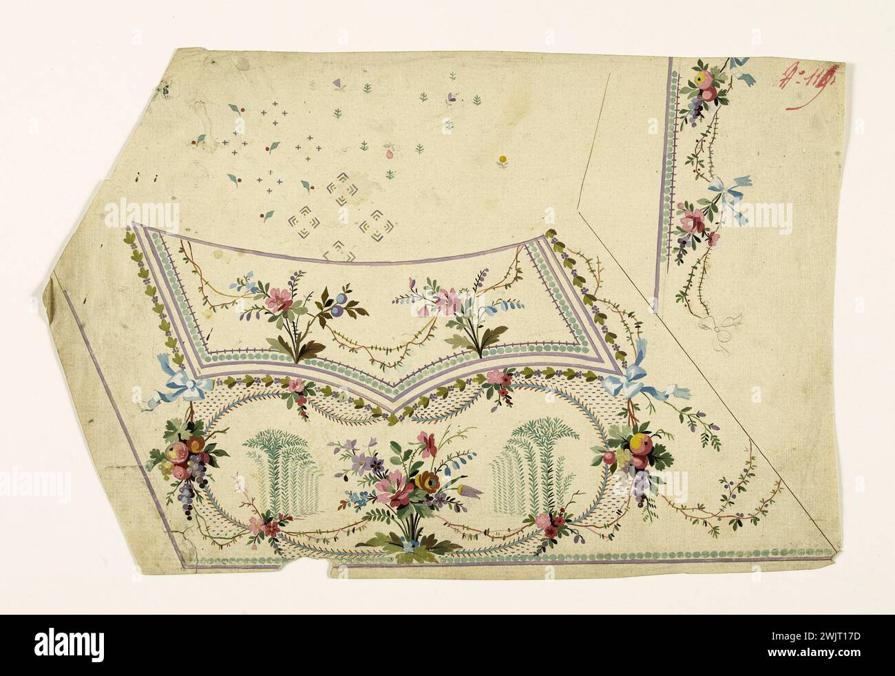 Anonymous. Embroidery drawing project. Pencil and gouache on a map ...