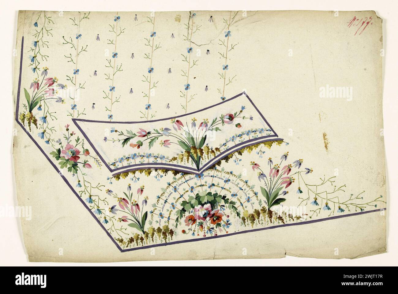 Anonymous. Embroidery drawing project. Pencil and gouache on a map ...