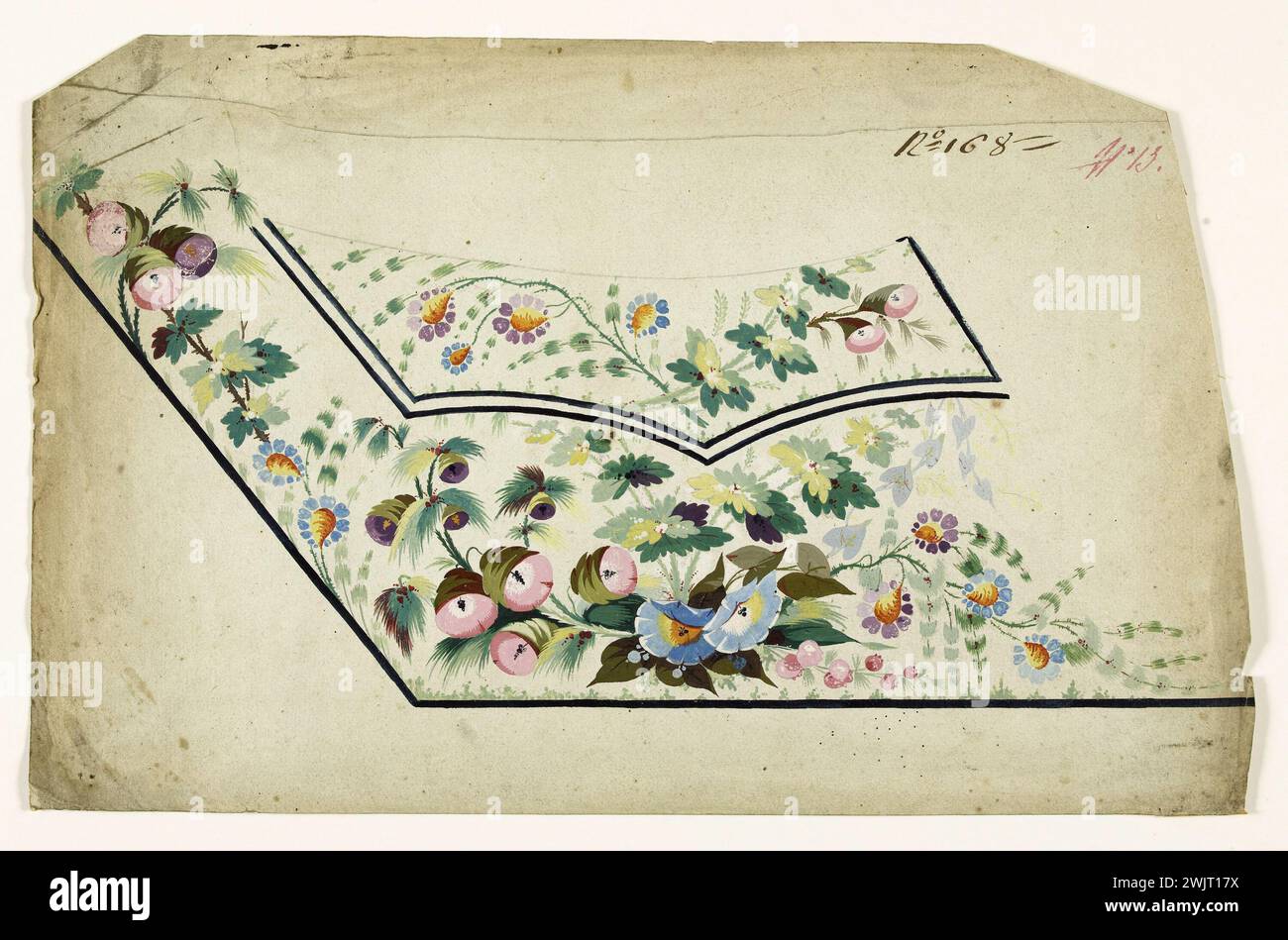 Anonymous. Embroidery drawing project. Pencil and gouache on a map ...