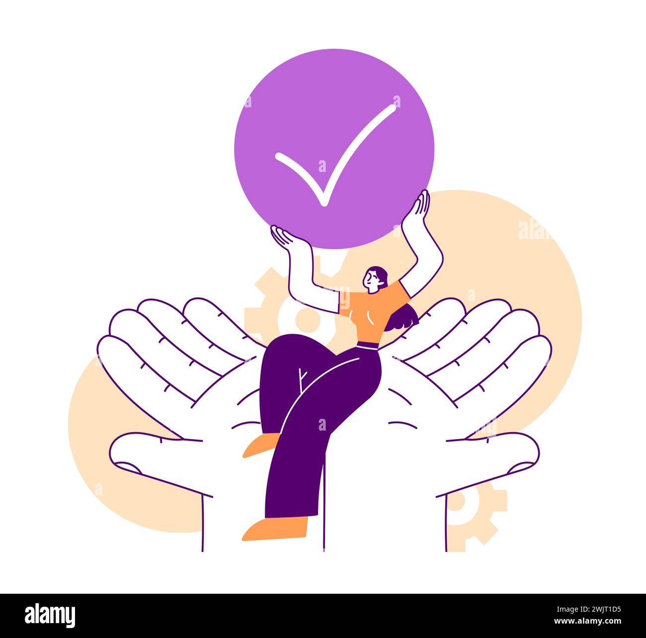 Woman is holding a checkmark in her hands. Verified, validated ... Woman is holding a checkmark in her hands. Verified, validated ...
