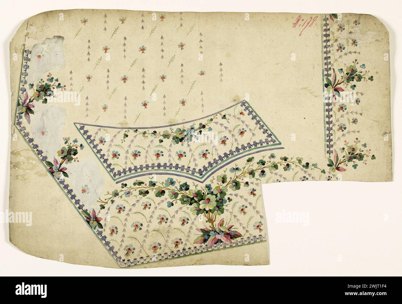Anonymous. Embroidery drawing project. Pencil and gouache on a map ...