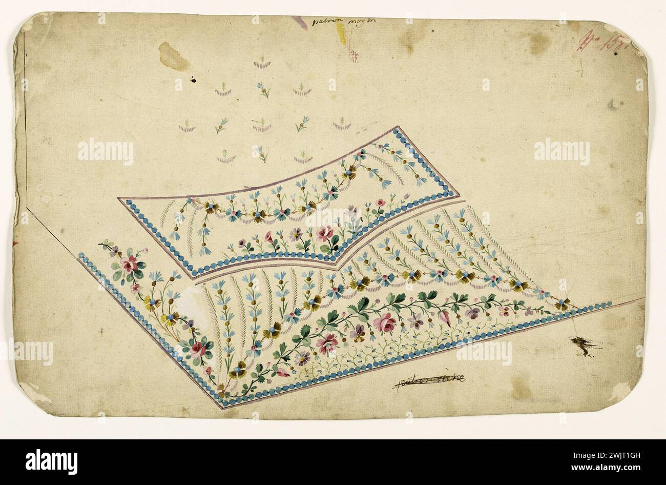Anonymous. Embroidery drawing project. Pencil and gouache on a map ...