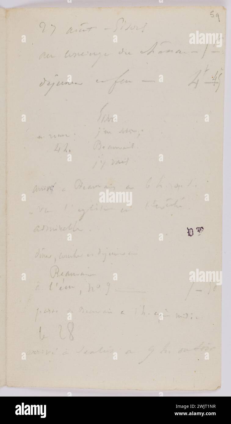 Victor Hugo (1802-1885). Travel book, from August 22 to 31, 1834 ...