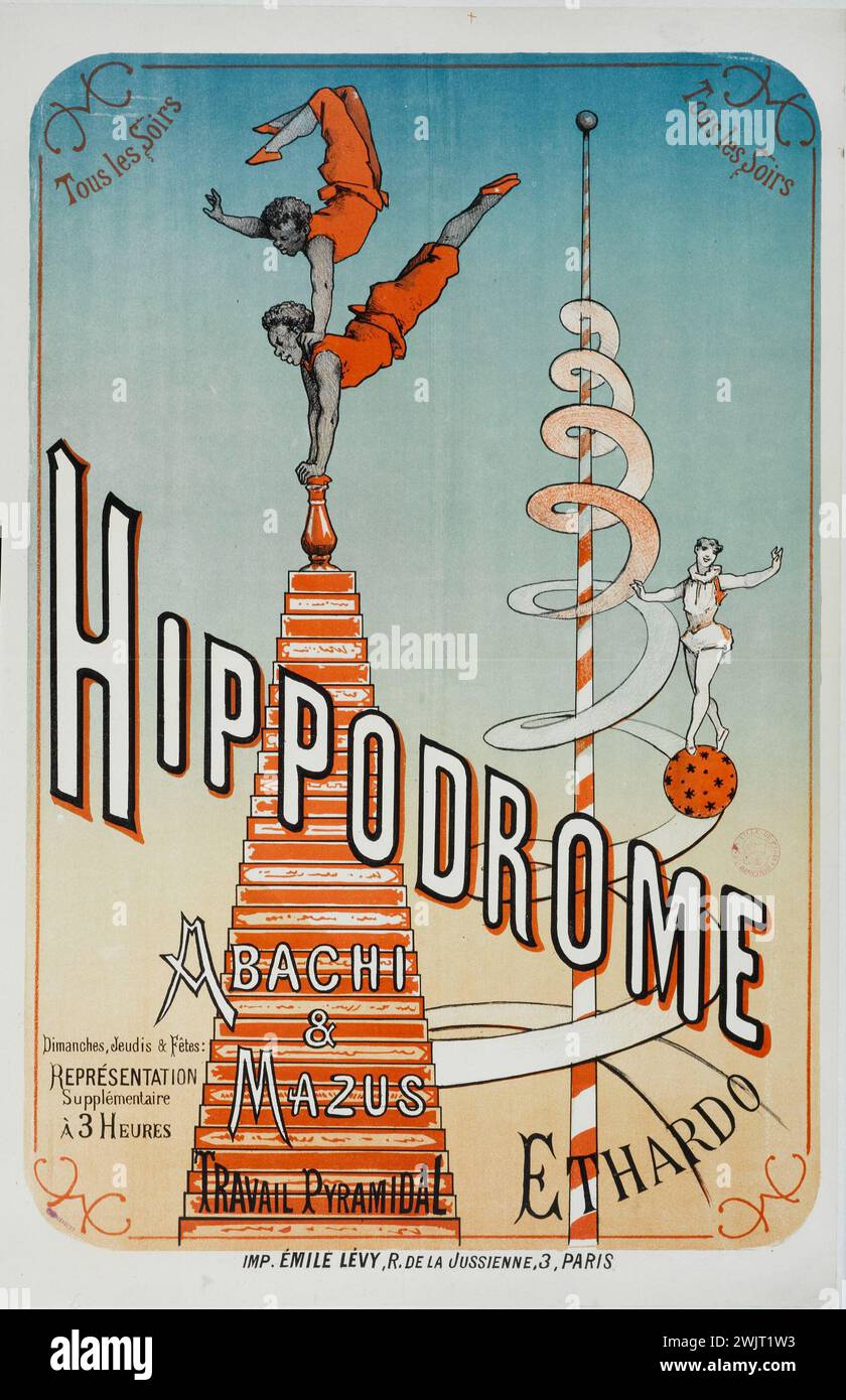 Emile Levy. "Hippodrome, Abachi and Mazus, Pyramidal work". Poster ...
