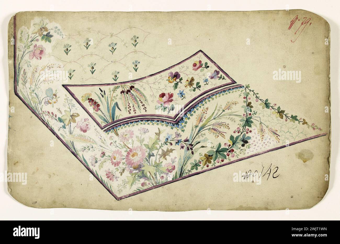 Anonymous. Embroidery drawing project. Pencil and gouache on a map ...