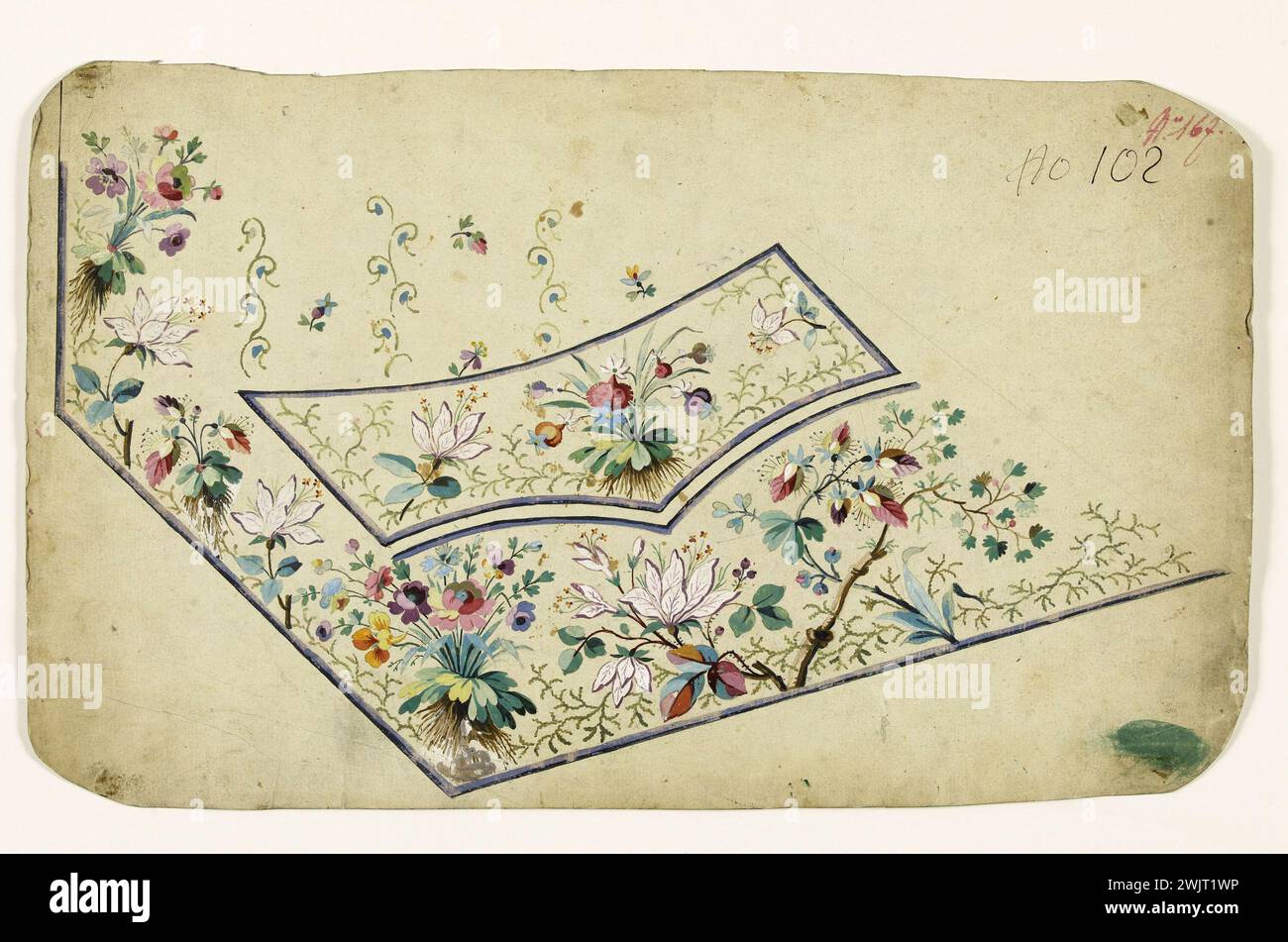 Anonymous. Embroidery drawing project. Pencil and gouache on a map ...