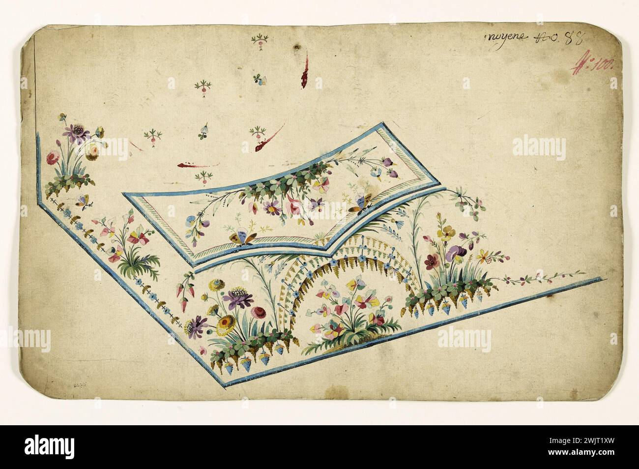 Anonymous. Embroidery drawing project. Pencil and gouache on a map ...