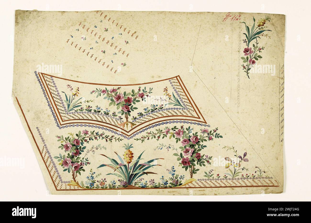 Anonymous. Embroidery drawing project. Pencil and gouache on a map ...