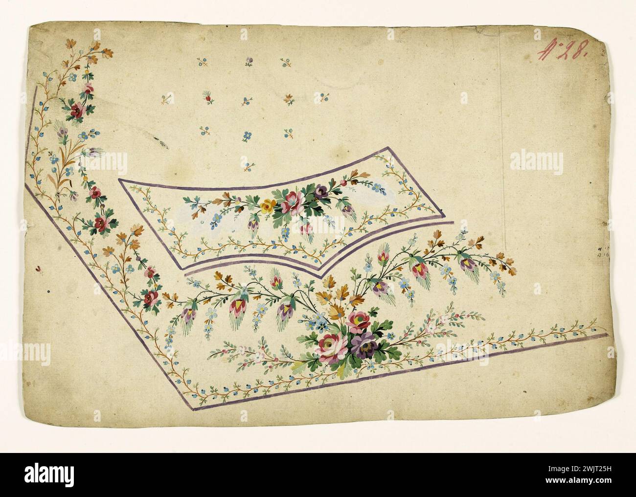 Anonymous. Embroidery drawing project. Pencil and gouache on a map ...