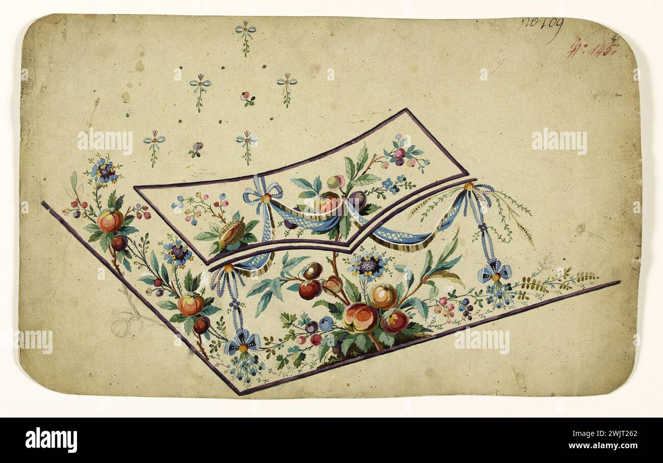 Anonymous. Embroidery drawing project. Pencil and gouache on a map ...