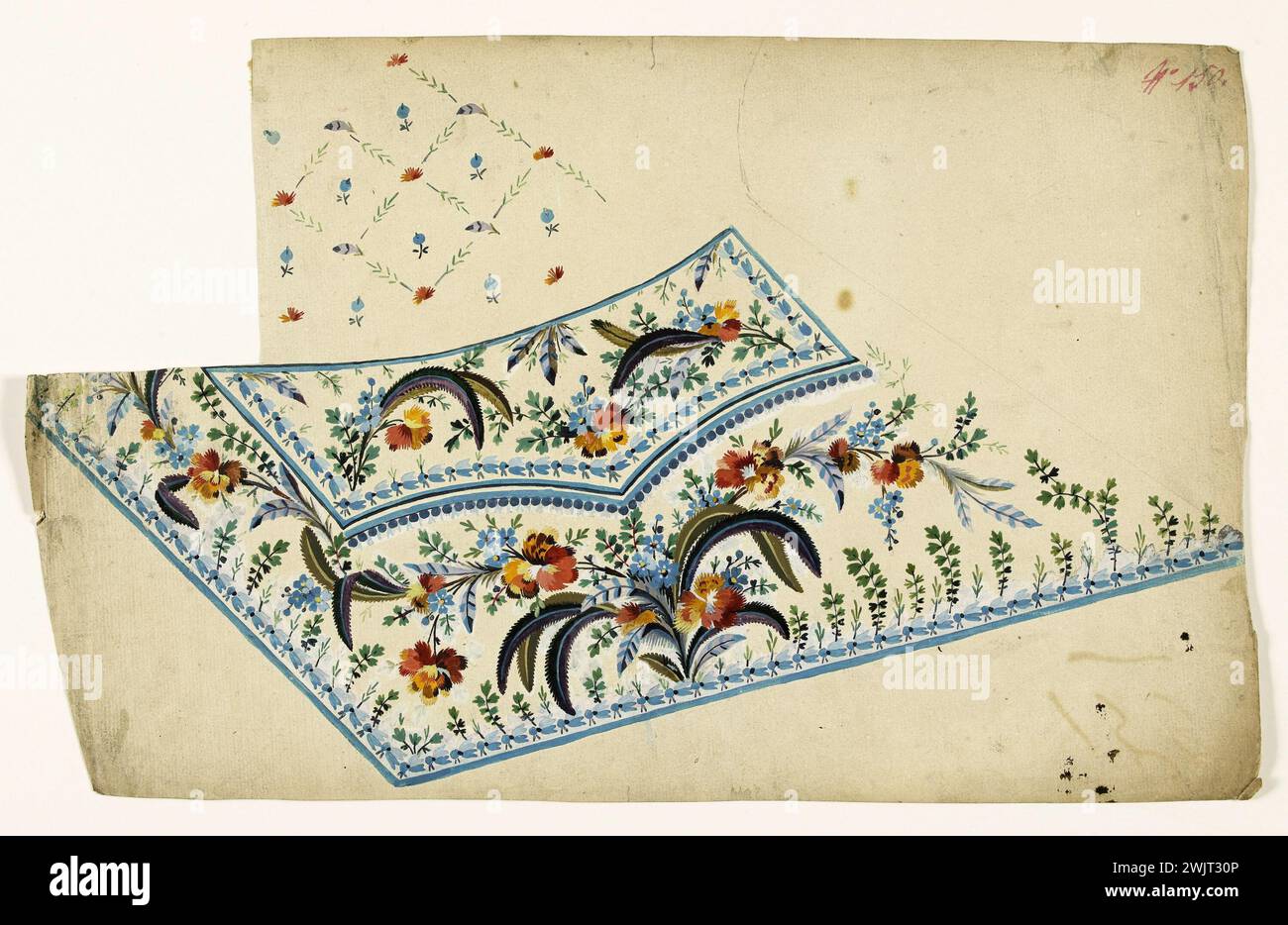 Anonymous. Embroidery drawing project. Pencil and gouache on a map ...