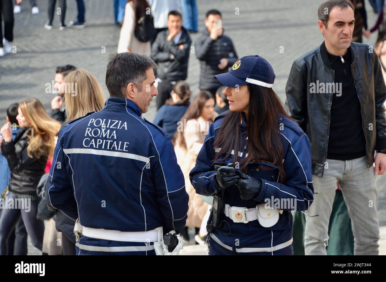 man and woman police officers on the spanish steps rome capital of ...