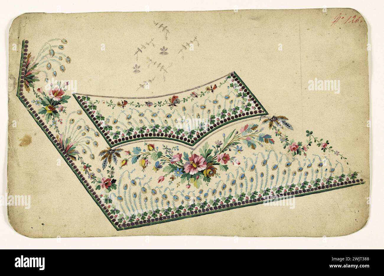 Anonymous. Embroidery drawing project. Pencil and gouache on a map ...